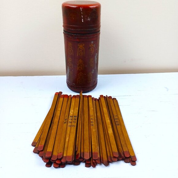 Other | Vintage Chinese Fortune Telling Bamboo Sticks Painted Red ...